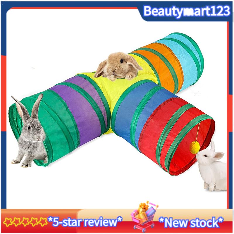 【BM】Bunny Tunnels & Tubes Collapsible 3 Way Bunny Hideout Small Animal ...