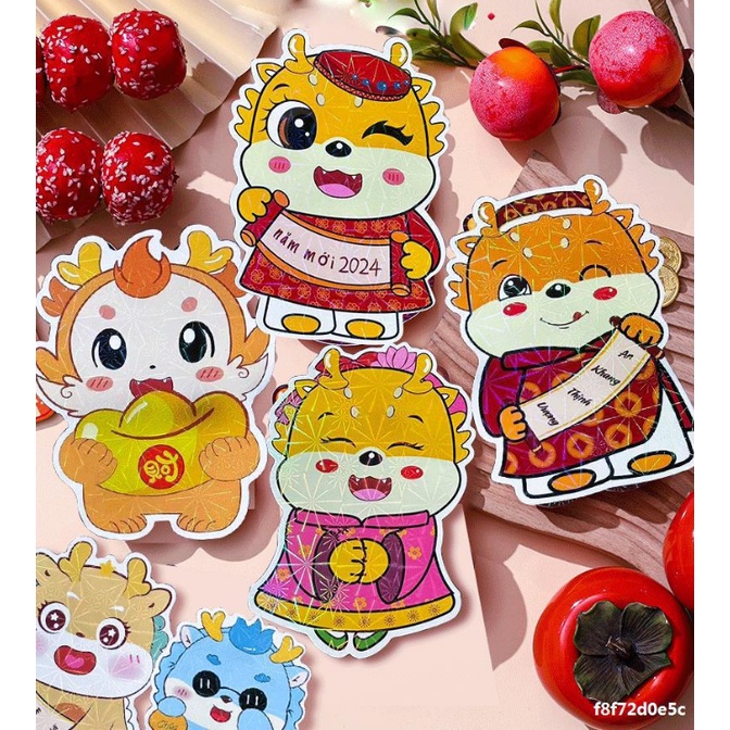 Set Of 2024 Tet Reflective chibi Red Packets, chibi Red Envelopes ...