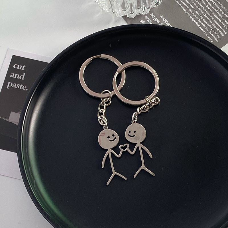 2 Pcs/set Funny Matchstick Man than Heart Middle Finger Keychain Couple ...