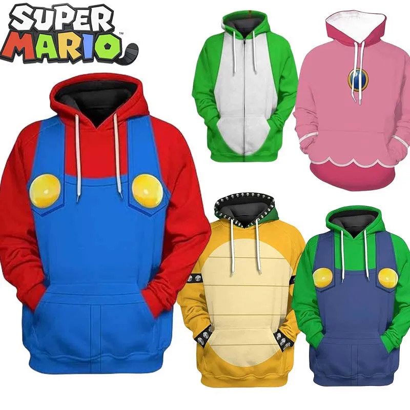 New Super Mario Bros Hoodie Kawaii Yoshi Mario Bowser Hooded Sweatshirt ...