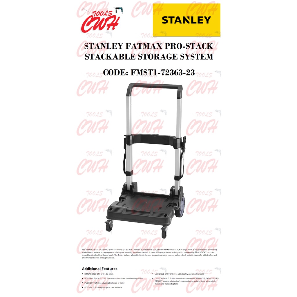 STANLEY FATMAX PRO-STACK TSTAK STACKABLE MOBILE TOOLBOX TOOL BOX CART ...