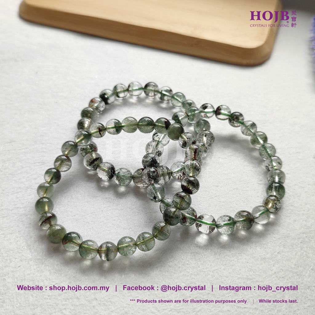 HOJB Natural Brazilian Green Phantom Crystal Quartz 3A Beads Bracelet 7 ...