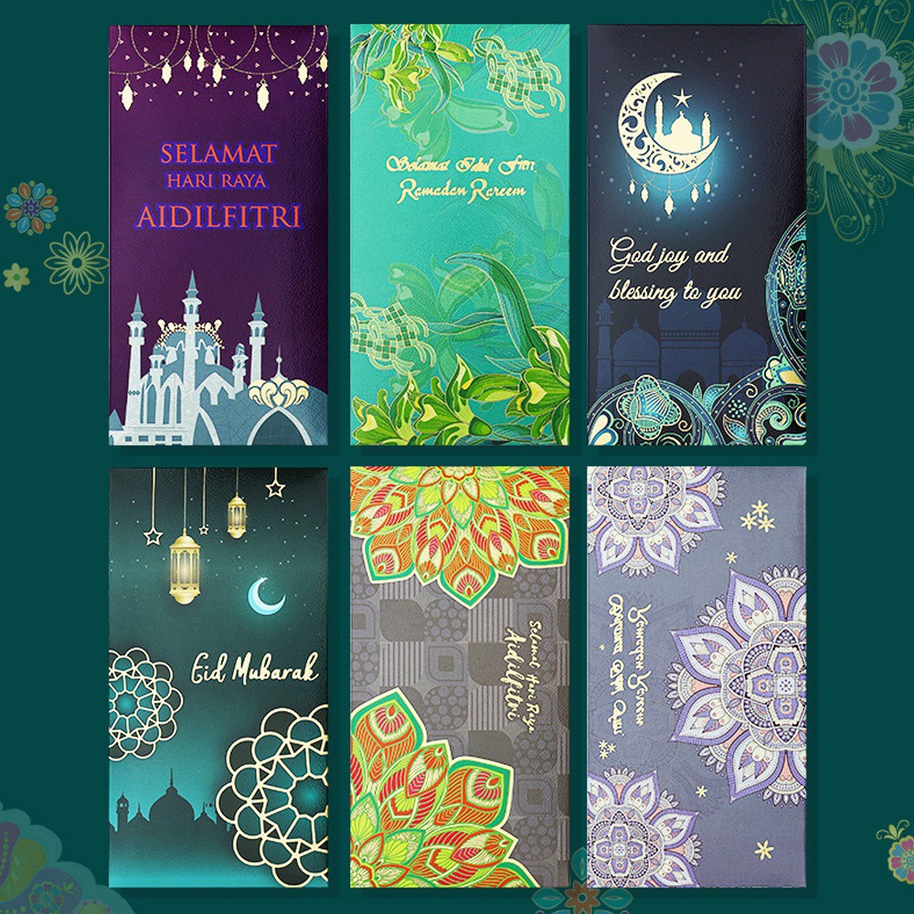6pcs Sampul Duit Raya 2024 Eid Mubarak Angpao Folding Packets Green ...