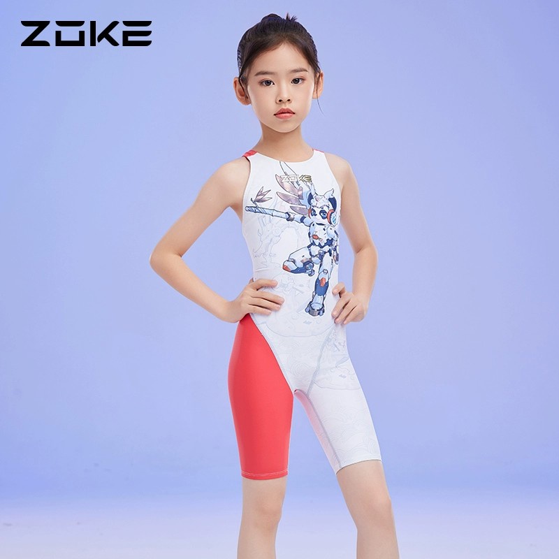 ZOKE Girl Swimwear Kids Racing Competitive Swimsuit ChildrenTraining Professional Kneesuit One ...