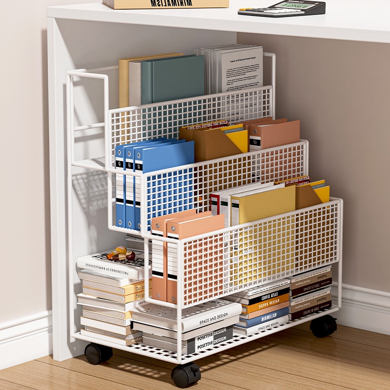 Under Desk Bookshelf Shelf Rack Floor-standing Mobile Trolley Desk ...