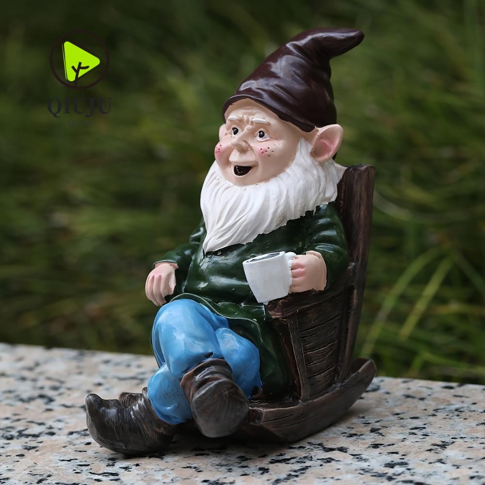 QIUJUU Gnome Dwarf Rocking Chair, Art Garden Decoration Garden Gnome ...