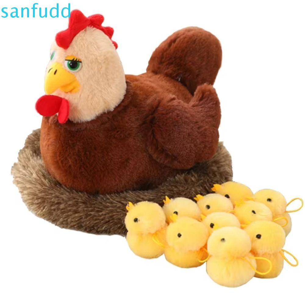 SANFUDD Chick Family Plush Toys, With Nest Hen Simulation Hen Plush Toy ...