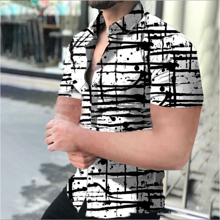 2023 European and American men's short sleeve shirt loose 3D digital ...