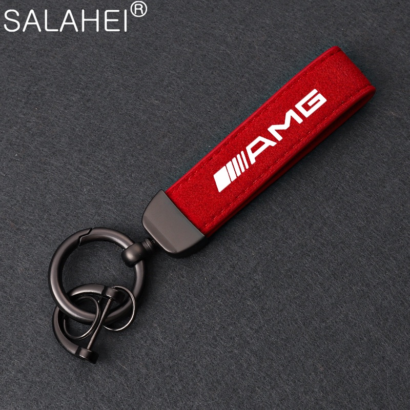 Metal Keychain Car Styling Suede Leather Keyring Pendent For AMG Logo ...