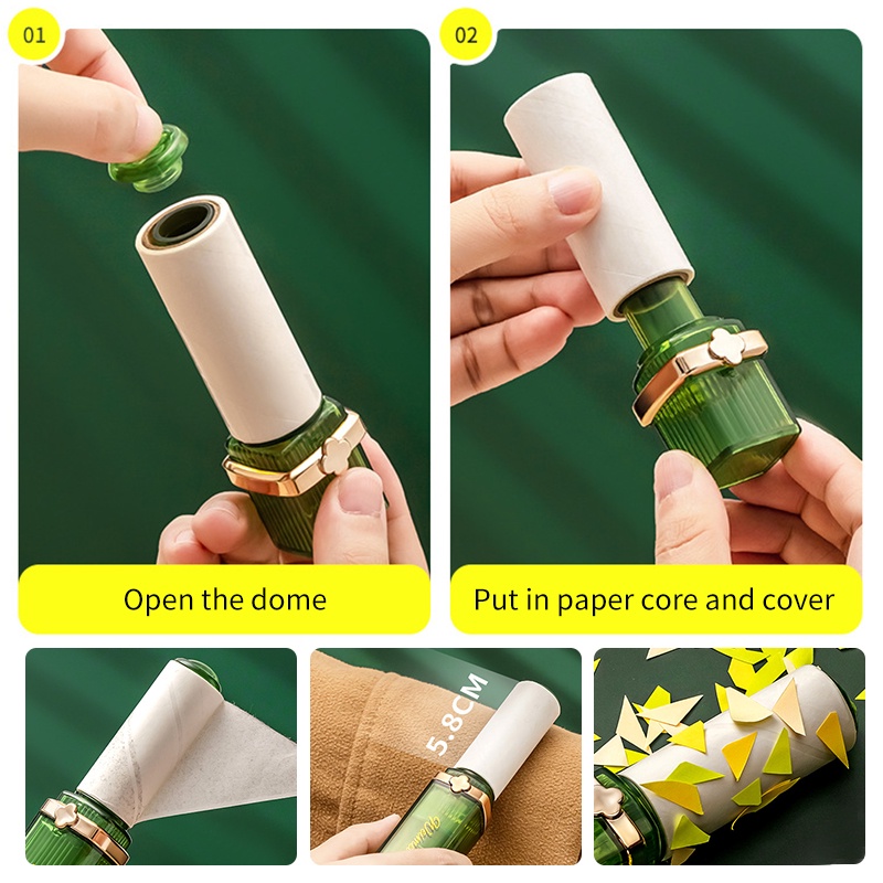 Portable Tearable Roll Paper Sticky Roller Stick Dust Wiper Lint Roller ...