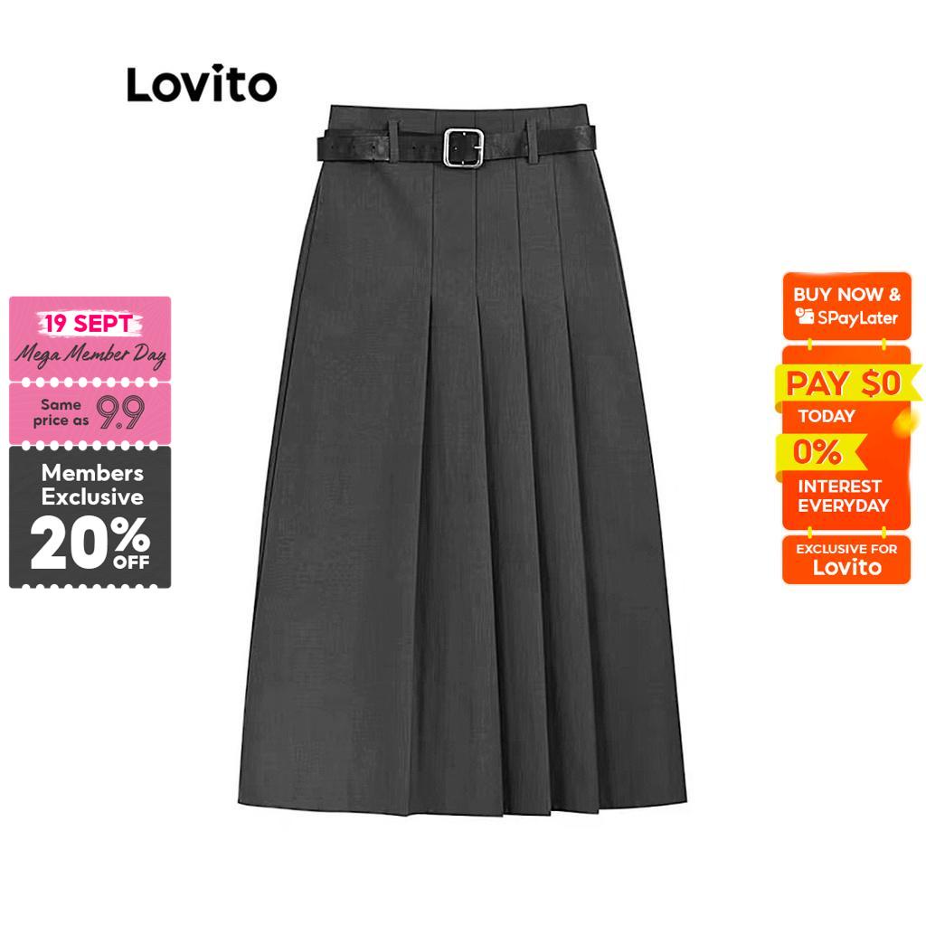 Lovito Casual Plain Pleated Asymmetrical Women Skirt L45AD051(Grey ... Lovito Casual Plain Pleated Asymmetrical Women Skirt L45AD051(Grey ...