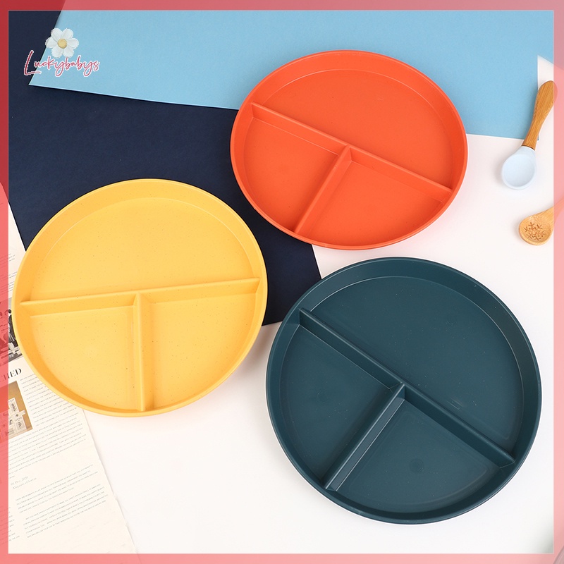 Luckybabys> 1Pc Divided Dish In 3 Diet Reusable Round Dinner Plate ...