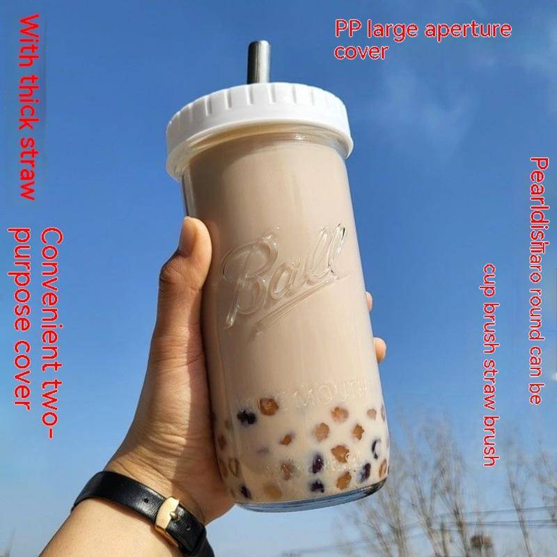 (IMPORTED/ Zero waste) BALL Glass Mason Jar Straw Cup Bubble Tea Cup ...