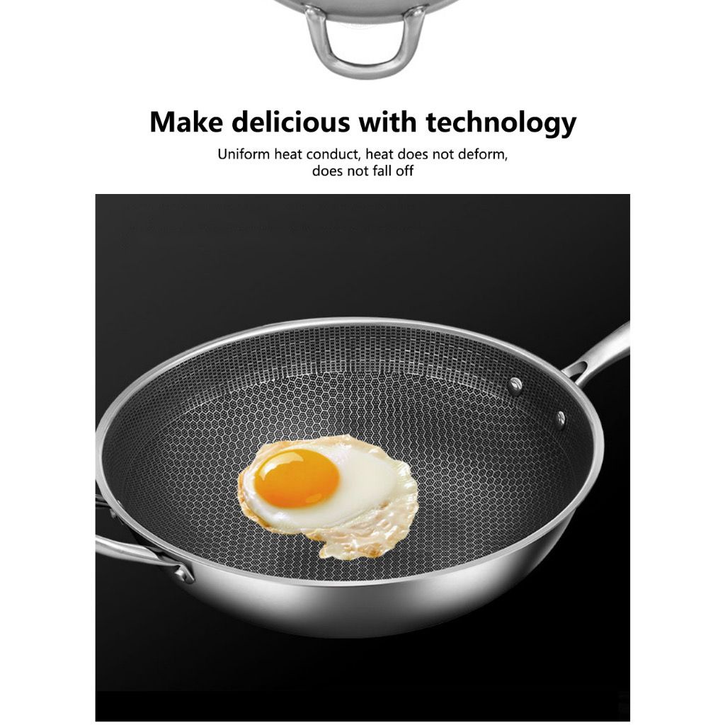 T1 Honeycomb Wok Pan Non-stick Grill Deep Fry Glass Lid Pot Cookware ...