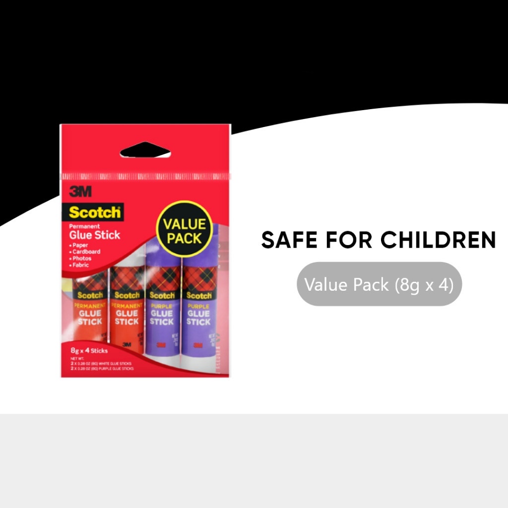 3M Scotch Permanent Adhesive Purple & White Glue Stick Value Pack 8g x 4 Sticks | Shopee Malaysia