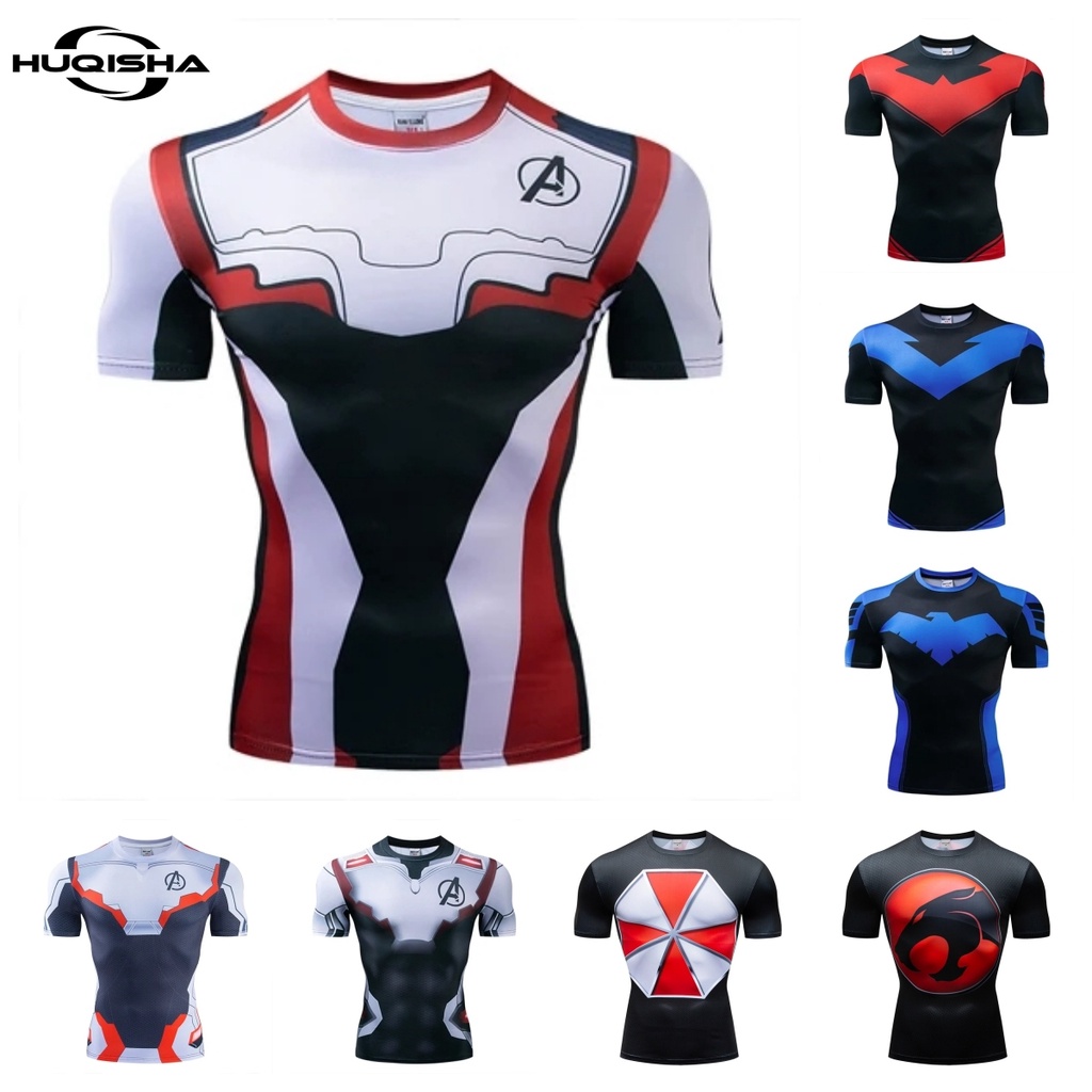 Marvel Avengers T Shirt For Men Compression GYM Sportswear Jersey Quick ...
