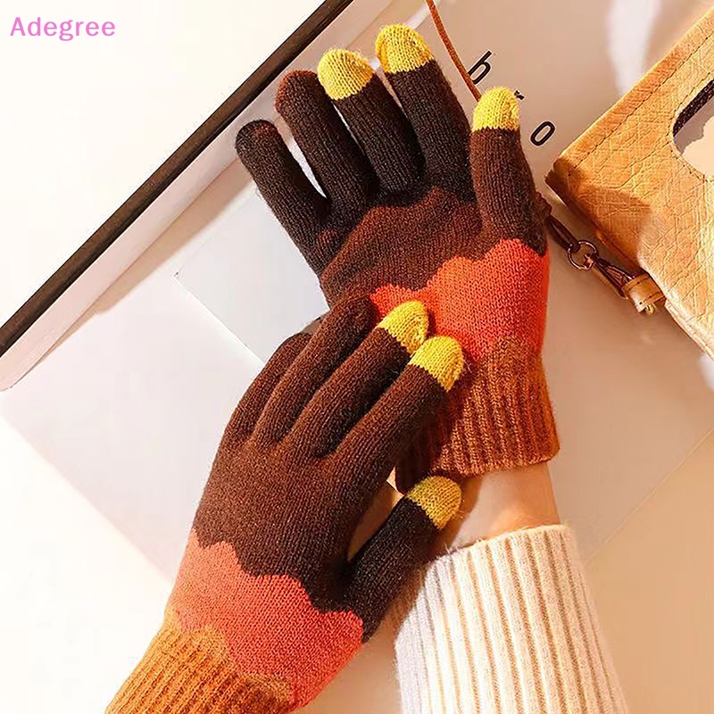 Adegree 1Pair Contrast Color Warm Winter Touch Screen Gloves Stretch ...