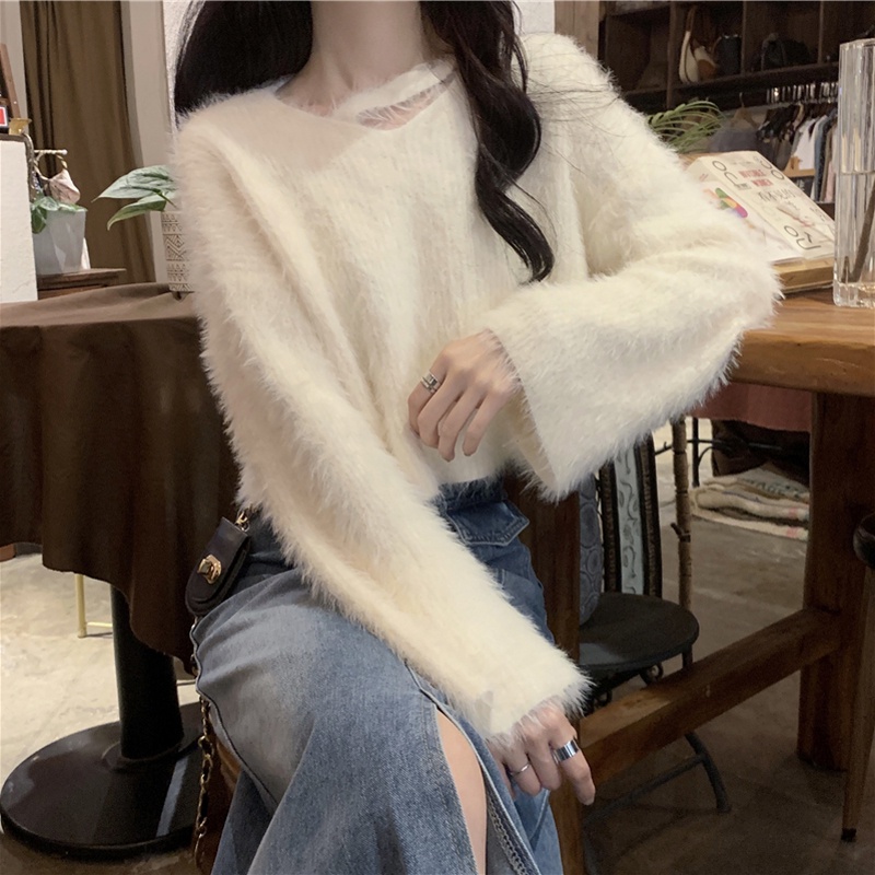 This Year's Popular Beautiful Imitation Mink Wool Sweater Women's Autumn Winter Milk fufu Lazy ...