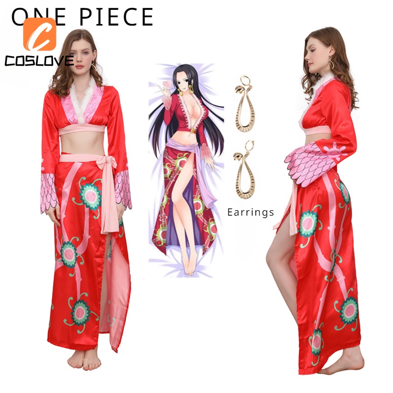 Anime One Piece Boa Hancock Cosplay Full Set Costume Suit For Women Red 7585