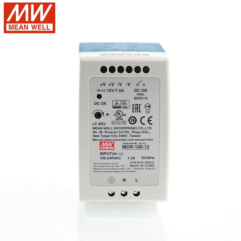 Original MEAN WELL MDR-100-12 90W 12V DIN Rail Switching Power Supply ...