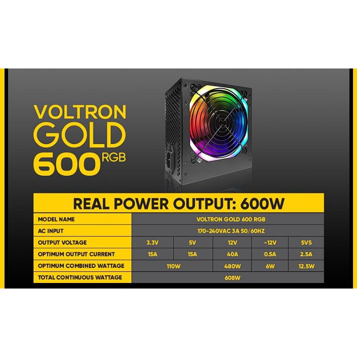 Armaggeddon Voltron Gold 475 RGB 475W / Voltron Gold 600 RGB 600W Power Supply (3 Years Warranty ...
