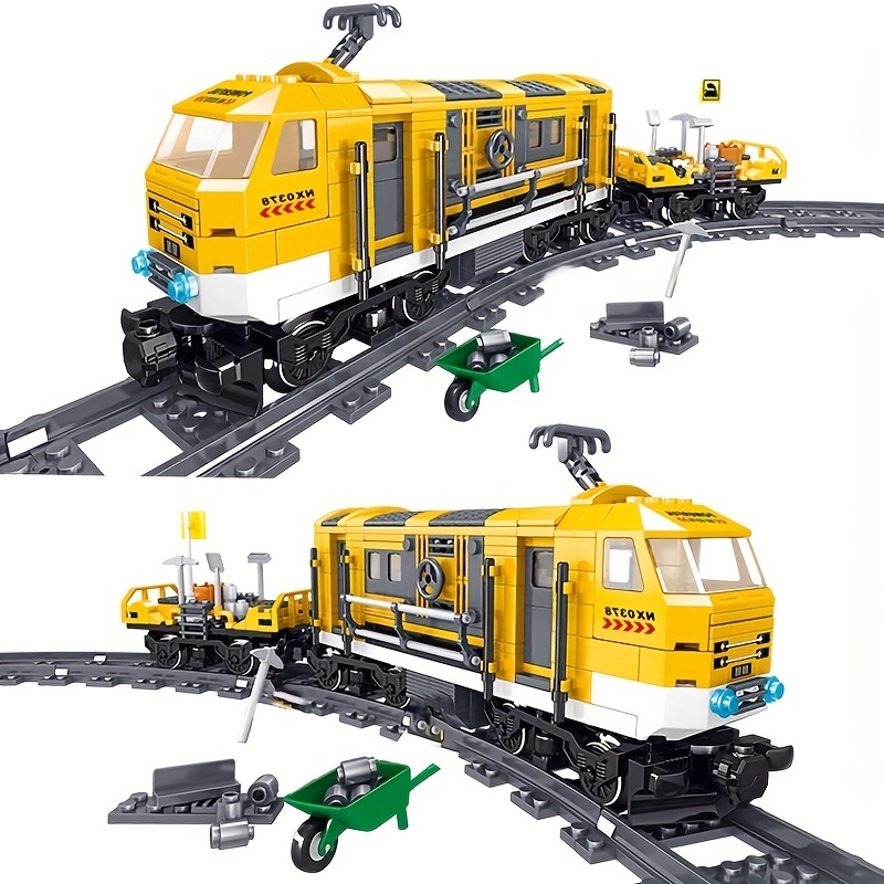 431pcs Yellow Track Train Model Small Interlocking Technology Building ...