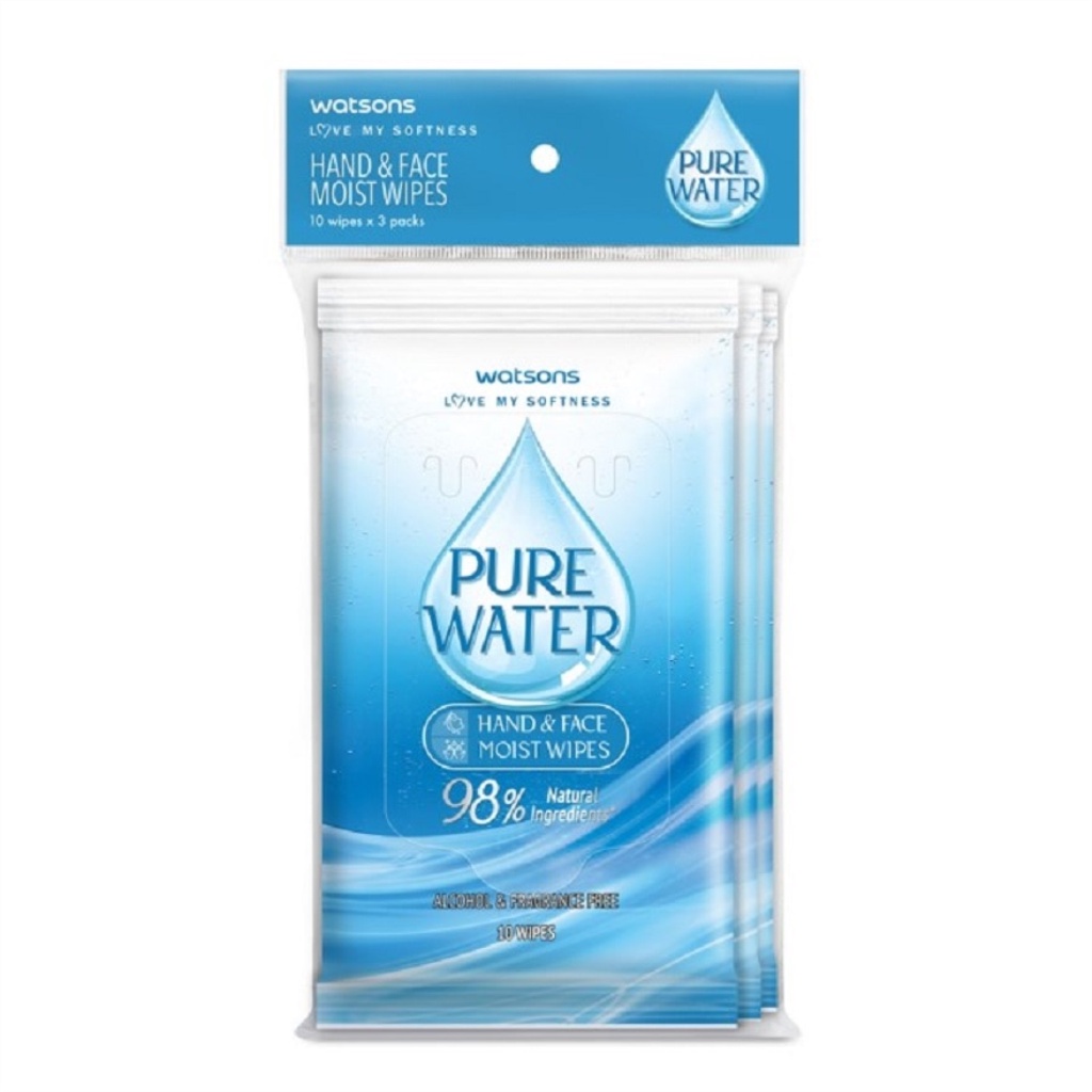 Watsons Pure Water Hand Face Moist Wipes (3 x 10's) | Shopee Malaysia