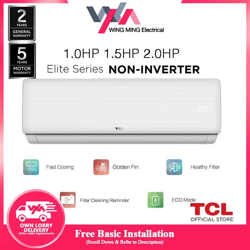 TCL Elite Non-Inverter Aircond Air Conditioner R32 Fast Cooling Aircond ...