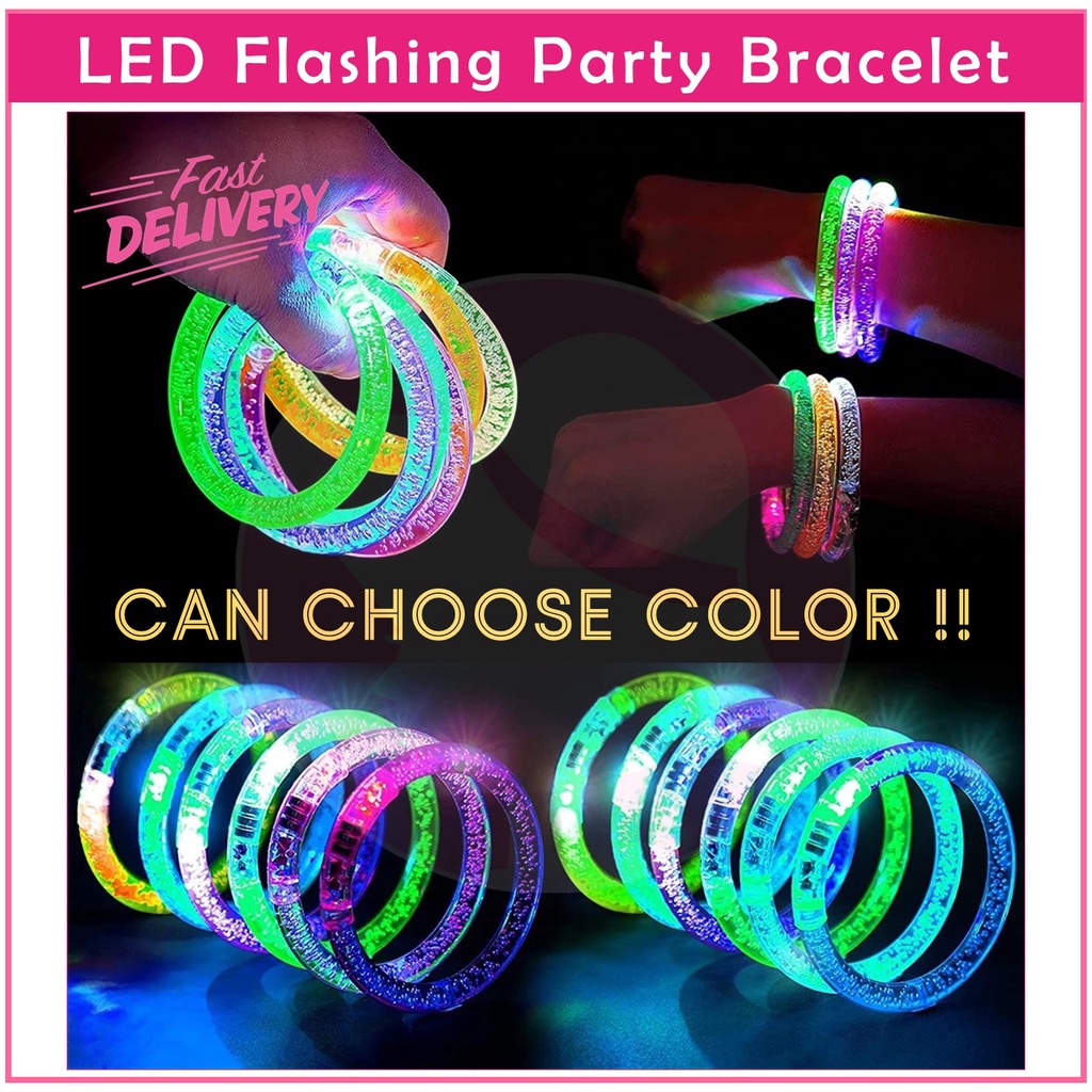 [READY STOCK] LED Flashing Bracelet Acrylic Glow In The Dark Light Up Party Fluorescence Neon ...