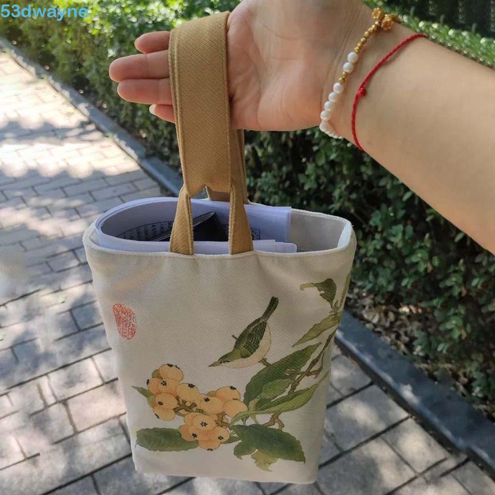 DWAYNE Flower Print Tote Bag, Letter Floral Korean Canvas Bucket Bag ...