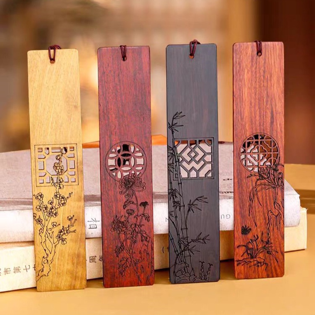 Simple Carving Wooden Bookmarks Chinese Style Plum Orchid Bamboo ...