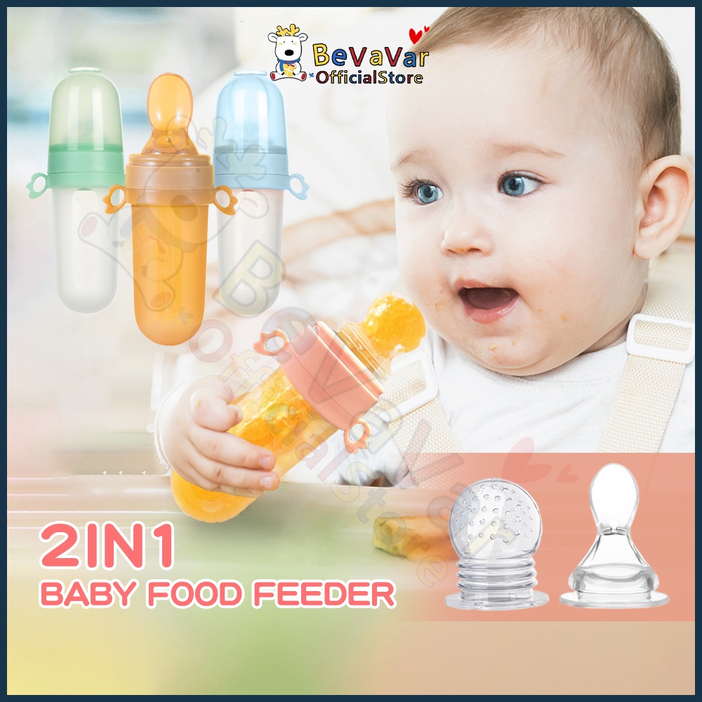 BEVAVAR BEVAVAR 2 in 1 Baby Fruit Feeder With Spoon Food Squeeze Feeder ...
