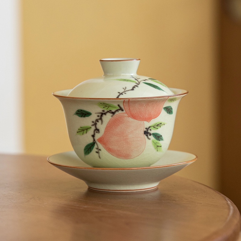 Huang Ru Kiln Hand-Painted Peach Garage Bowl Two Talent Garage Bowl ...