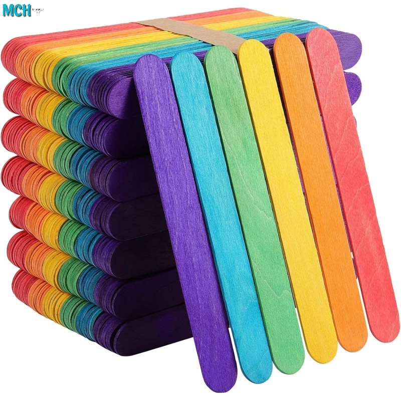 (50Pcs) DIY Colorful Rainbow Ice Cream Stick Wooden Stick Craft Student ...