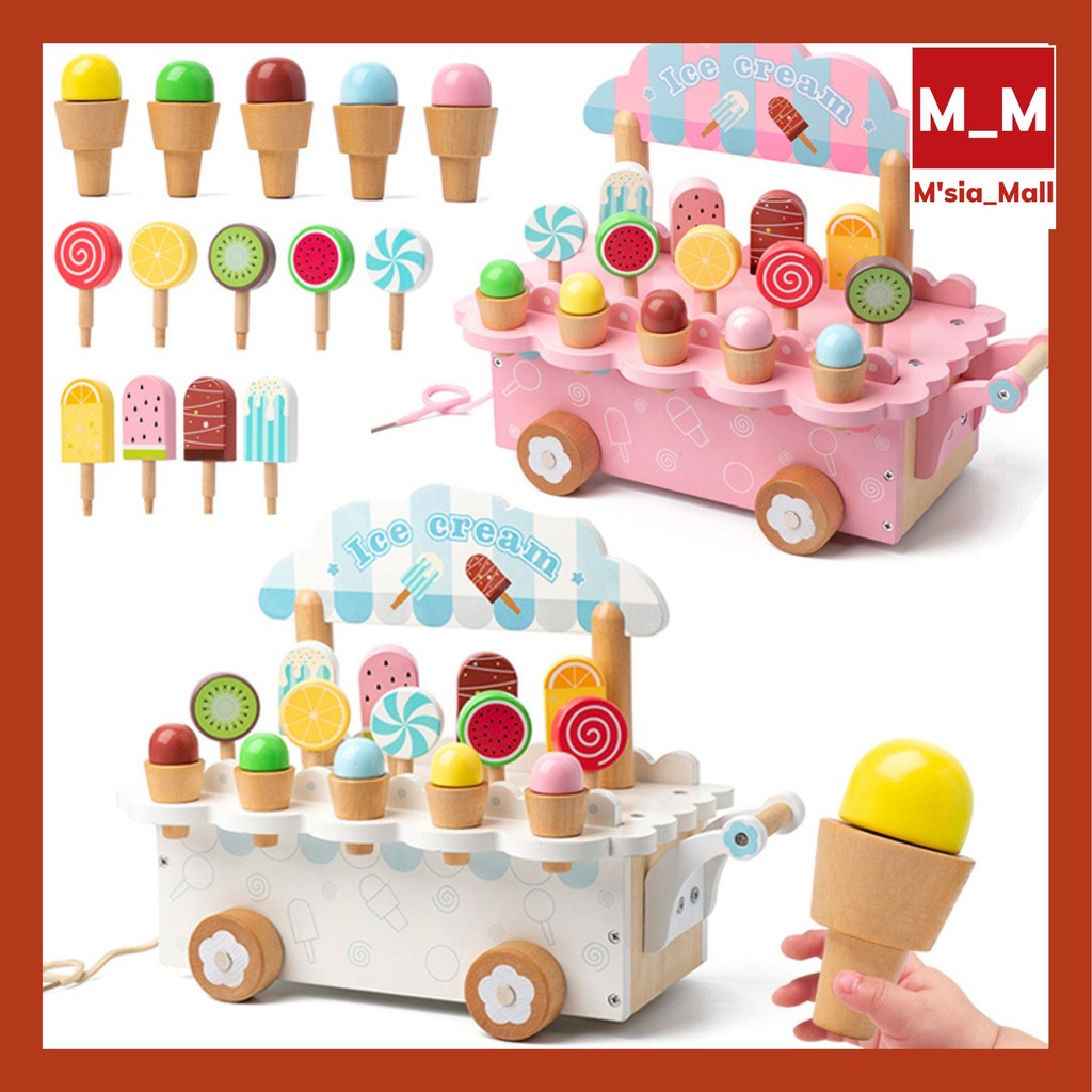 Wooden Mini Ice Cream Shop Set/Ice Cream Vendor Truck Cart Toy/Pretend ...
