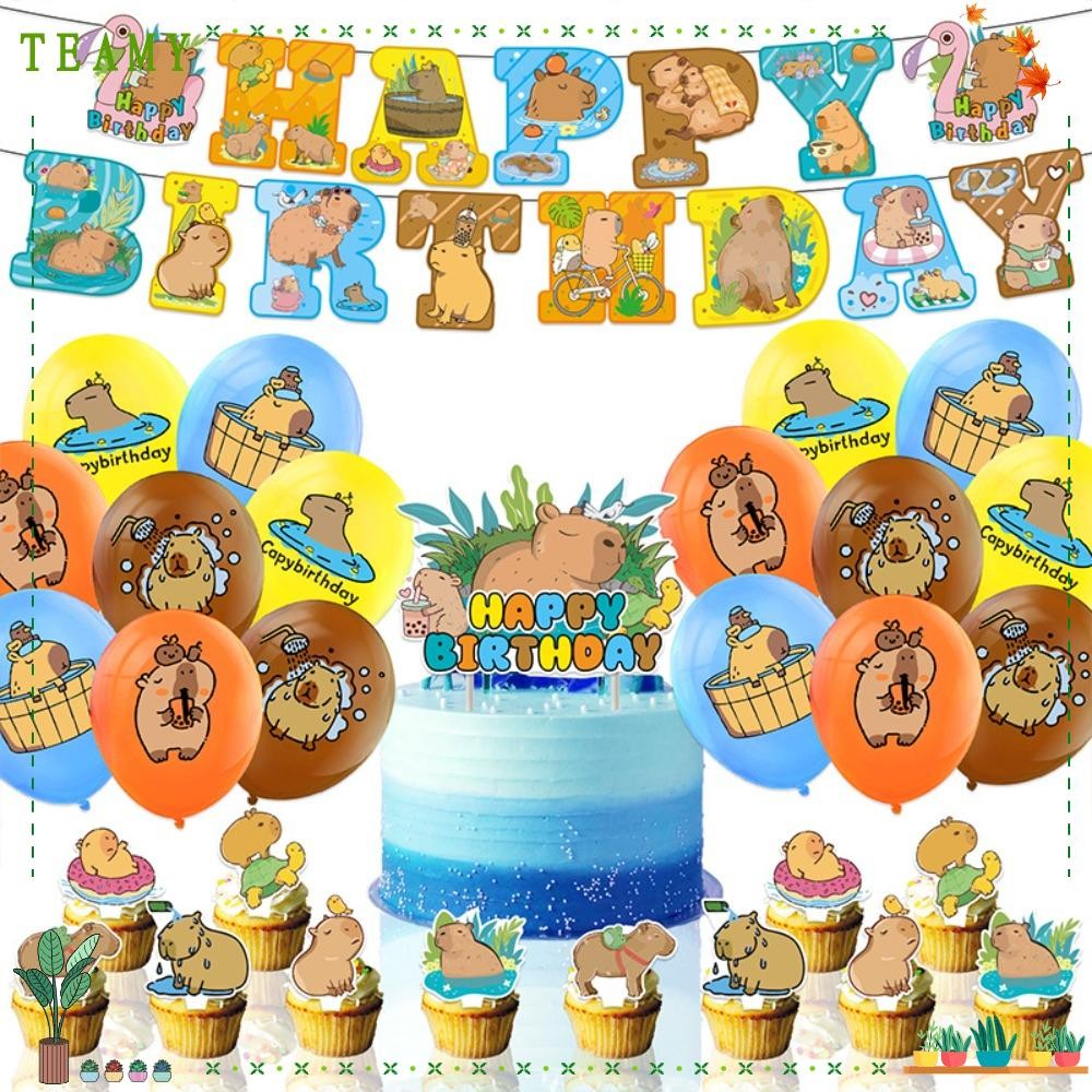 TEAMY Capybara Birthday Decorations, Party Banner Happy Anniversary ...