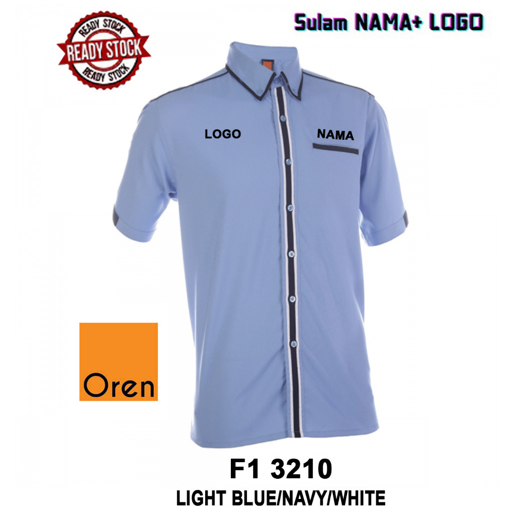BAJU KORPORATE LIGHT BLUE PENDEK F1 3210 JENAMA OREN SPORT | Shopee ...
