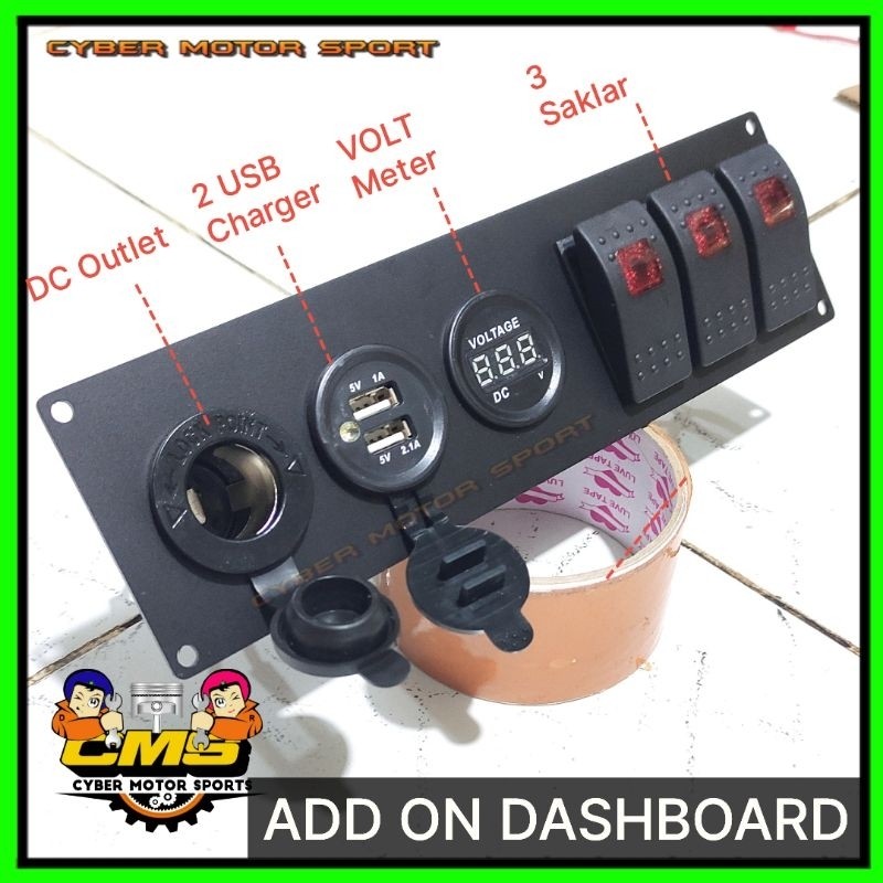 Universal Add On Dashboard car bus truck boat ship 12v 24vb. Usb charger volt meter DC outlet 3 ...