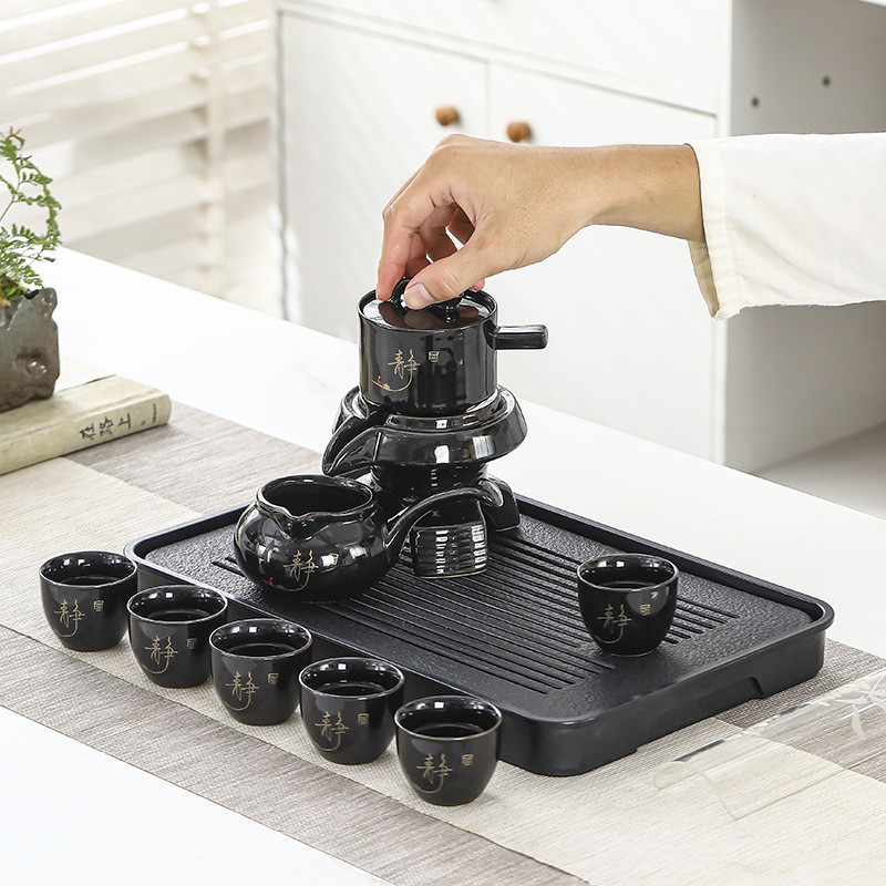 Heijing Automatic Teapot Set Shiny Black Quiet Stone Grinding Ceramic ...