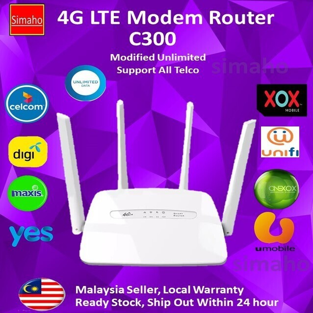 4G LTE Router Modem Modified Unlimited Unlock WIFI Hotspot C300 4 ...