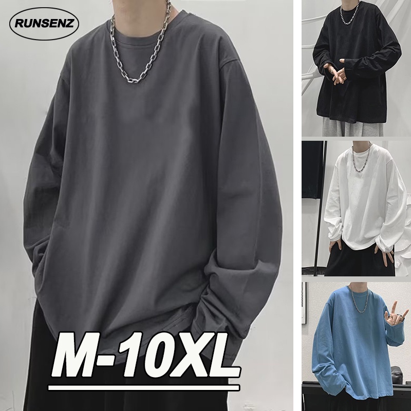 M-10XL Premium 100% Cotton Long Sleeve T Shirt Men Simple Plain ...