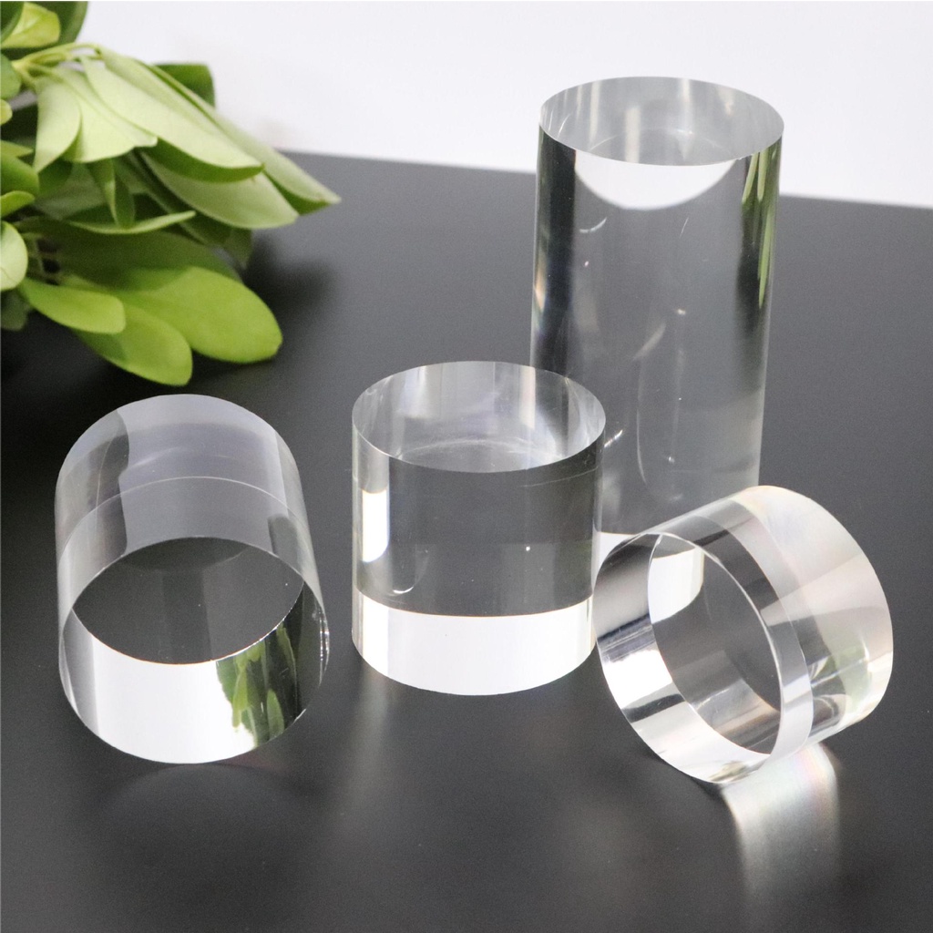 Round Acrylic Transparent Jewelry Display Stand Showcase Cylindrical ...