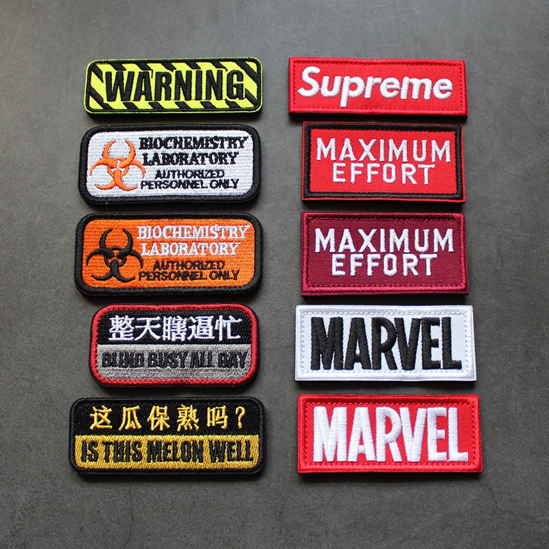 Unique Hot Sale Velcro Armband LET'S GO English Letter 3D Embroidery Rectangular Badge Street ...