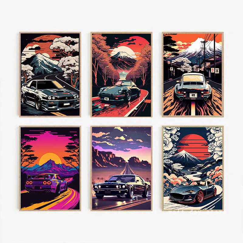 80s Retro Jdm Nissan GTR Car Poster Aesthetic 911 Road Luxury Cars Neon ...