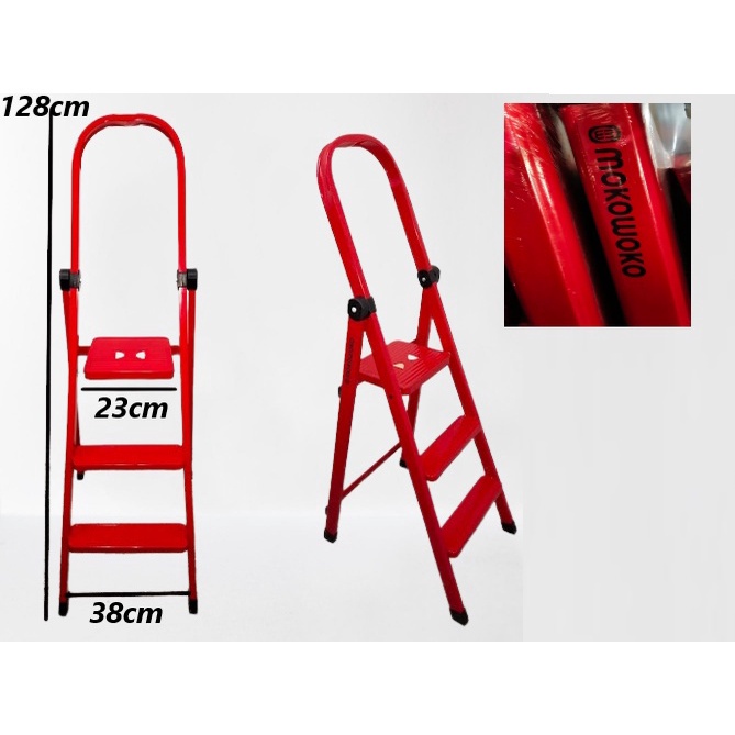 Malaysia 3 Steps Folding Ladder Red / Matte Black Portable Aluminum ...