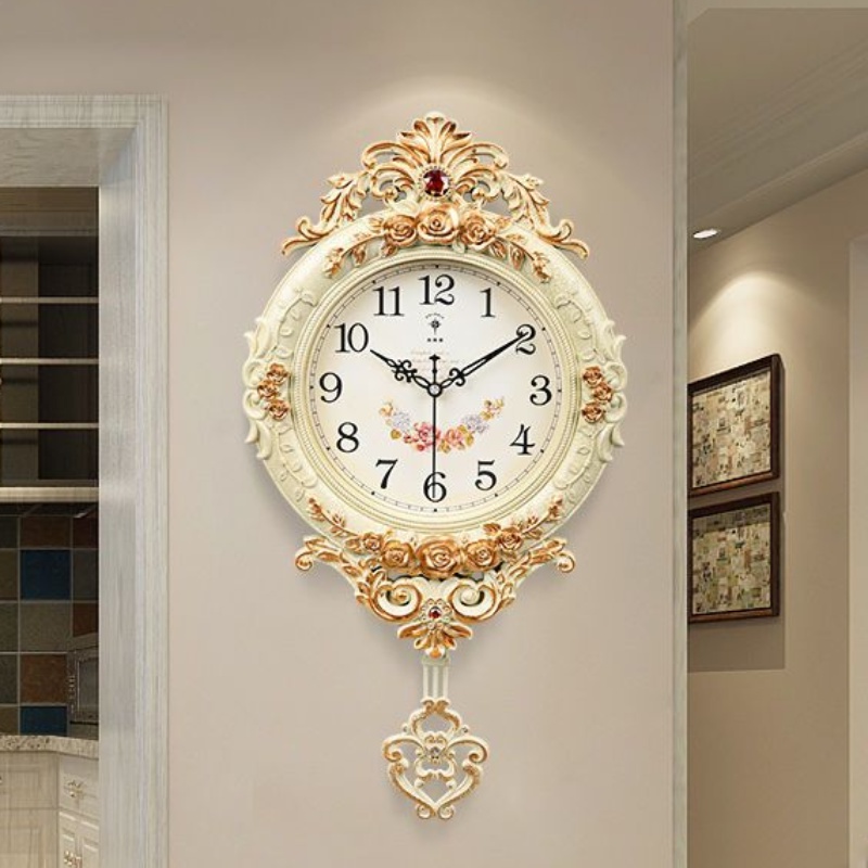 European Style Clock Creative Silent Swing Wall-Mounted Wall Watch ...