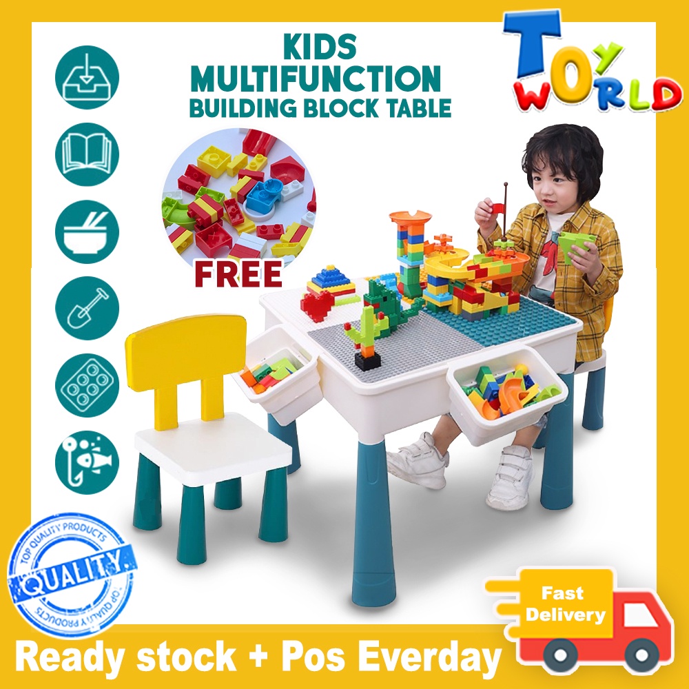 Kids Multi Function Building Blocks Table with block Learning Desk ...