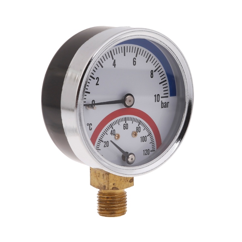 Kellnny Liquid Filled Pressure Gauge 0-10Bar 0-120℃ Thermal Pressure Gauge Thermo-manometer ...