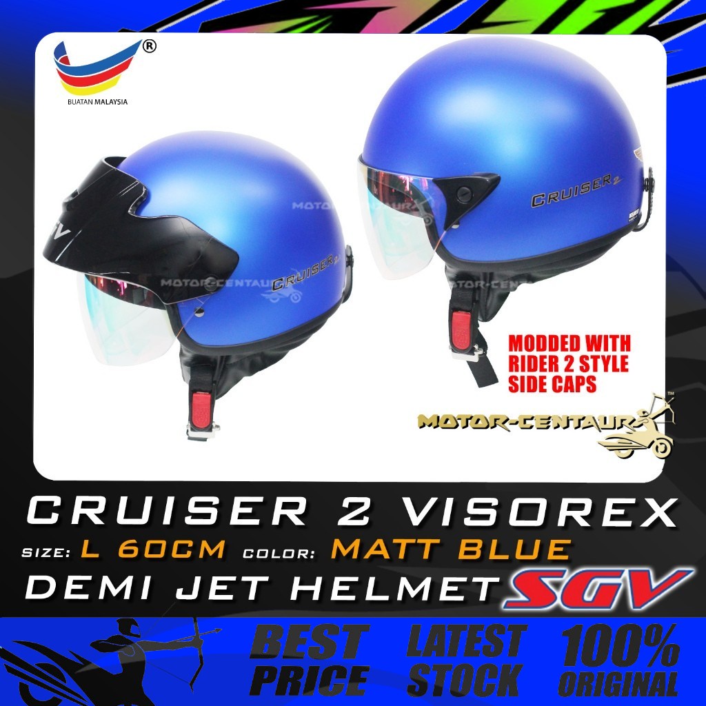 TOPI KELEDAR SGV HELMET CRUISER VISOREX MATT/MATTE BLUE SIZE: L 60CM ...