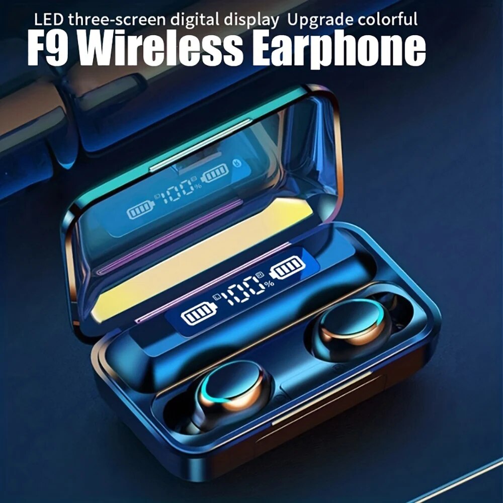 F9 Wireless Earphones Bluetooth TWS LED Display Headset Waterproof ...